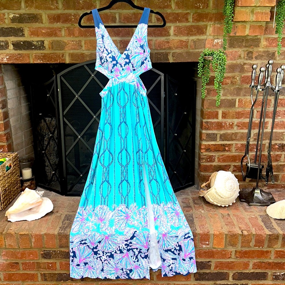 Htf Rare Lilly Pulitzer Marcia Cutout Maxi 0 - Gem